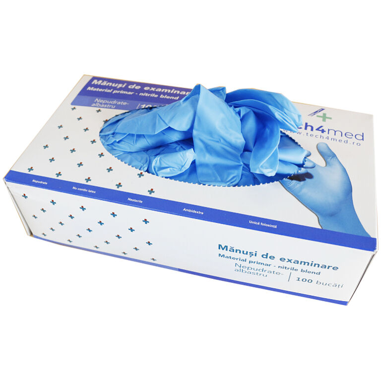 Manusi chirurgicale nitril, albastre, marimea S, 100 bucati – Tech4Med