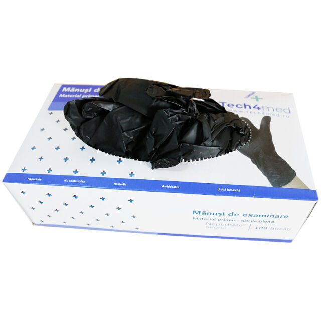 Manusi chirurgicale nitril, negre, marimea S, 100 bucati – Tech4Med